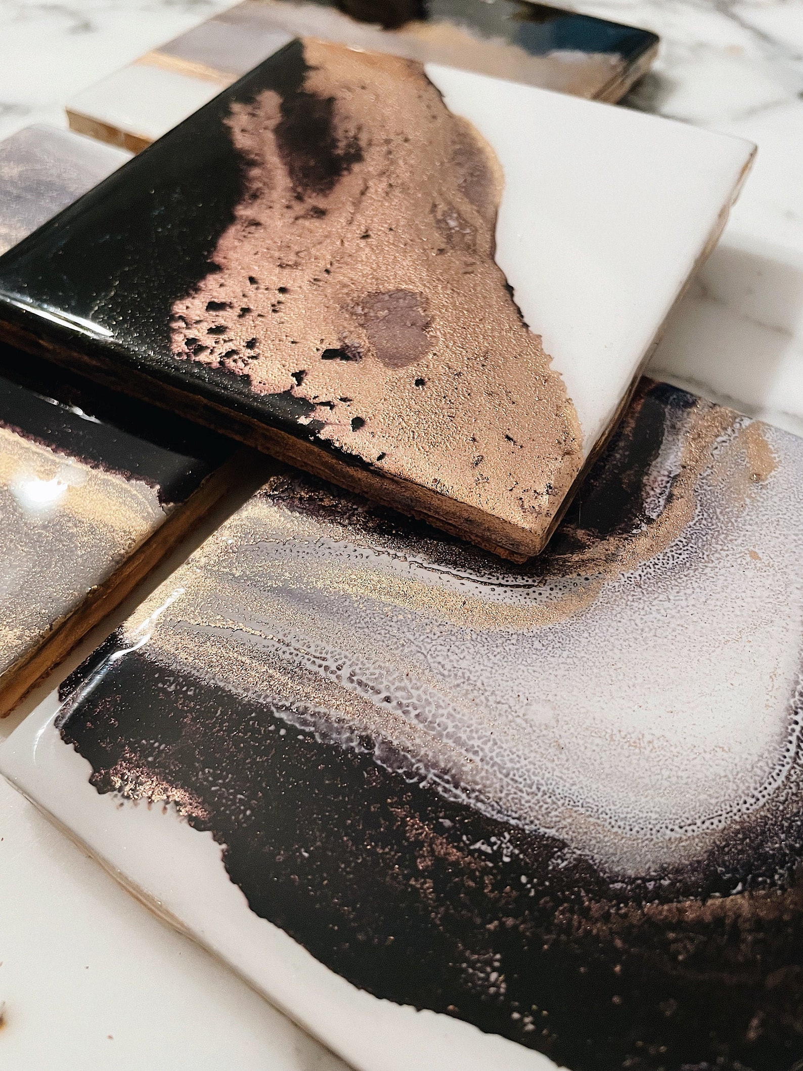 Black &Gold Square Ceramic Coaster Cork Backing Set of 4 /Abstract Art ...