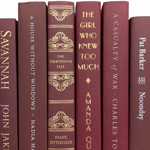 Burgundy Decorative Books Set Maroon Shelf Decor Stack of - Etsy