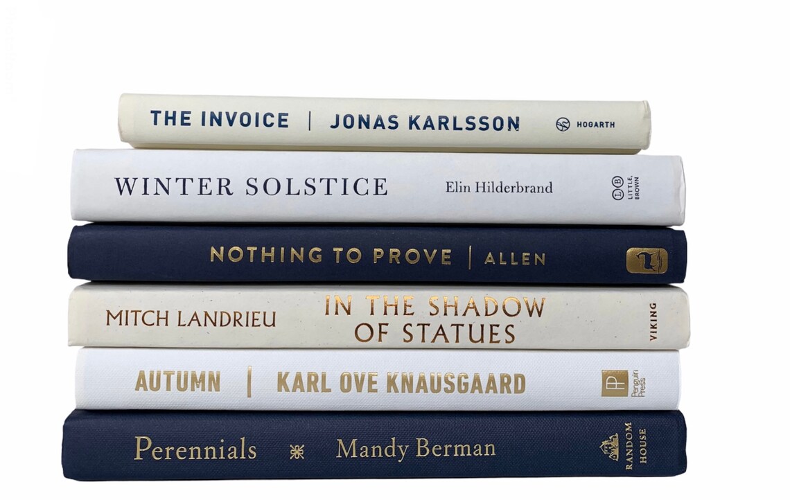 Navy Blue, Beige & White Decorative Book Stack: Coastal Decor - Etsy
