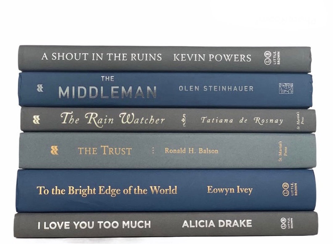 Blue and Gray Decorative Book Stack: Modern Home Decor - Etsy