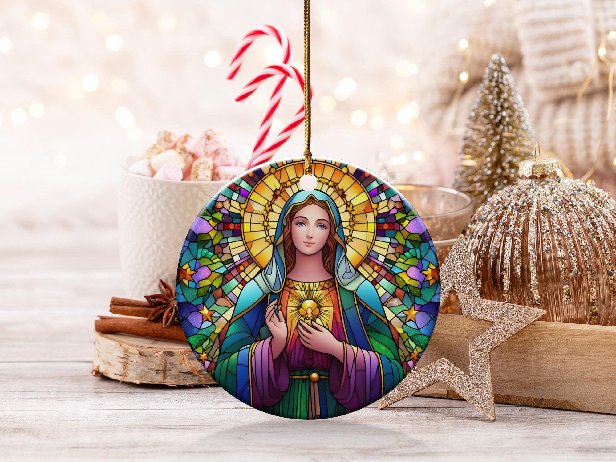 Virgin Mary Ceramic Ornament, Religious Christmas Decoration, Sacred ...