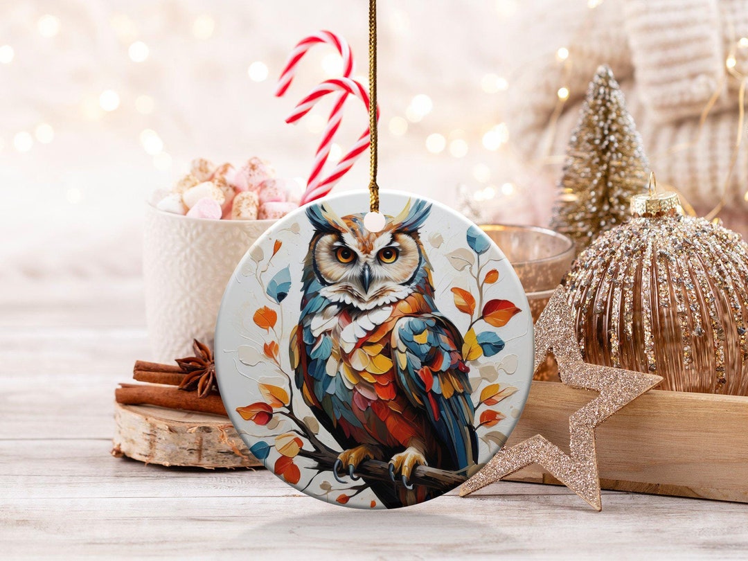 Colorful Owl Ornament, Hand-painted Owl Decor, Nature-inspired Owl Art ...