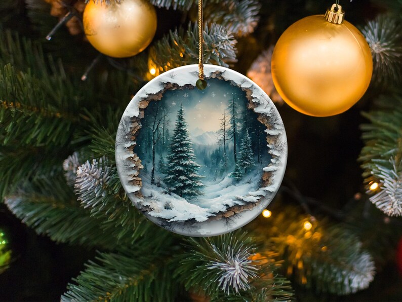 Winter Wonderland Ornament, Snowy Forest Scene Ornament, Holiday Decor ...