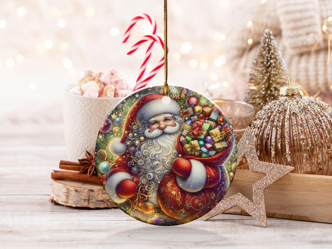 Santa Claus Ornament, Jolly Santa With Gifts, Christmas Tree Decor ...