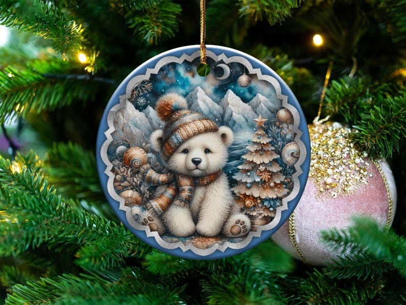 Cute Winter Bear Ornament, Holiday Polar Bear Christmas Decor, Adorable ...