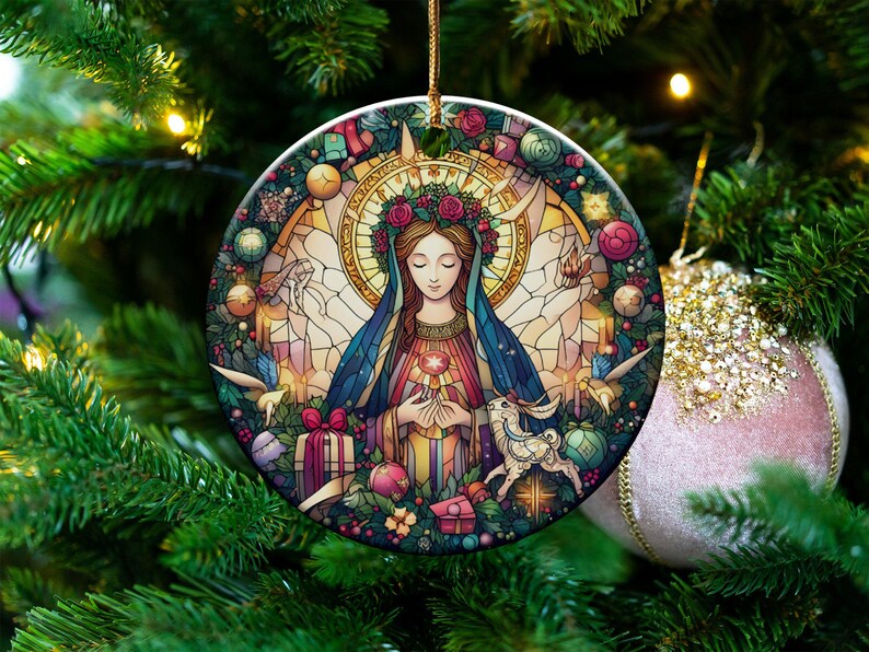 Stunning Ceramic Style Virgin Mary Ornament, Christmas Decorations ...