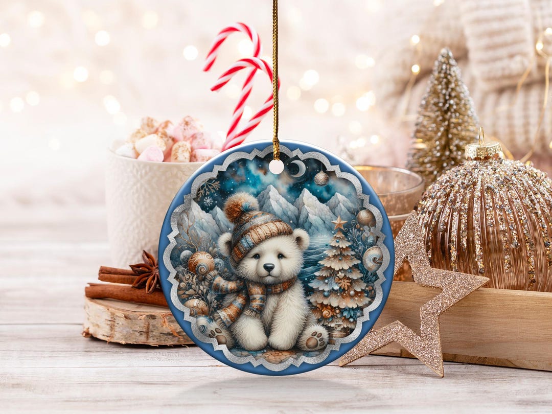 Cute Winter Bear Ornament, Holiday Polar Bear Christmas Decor, Adorable ...