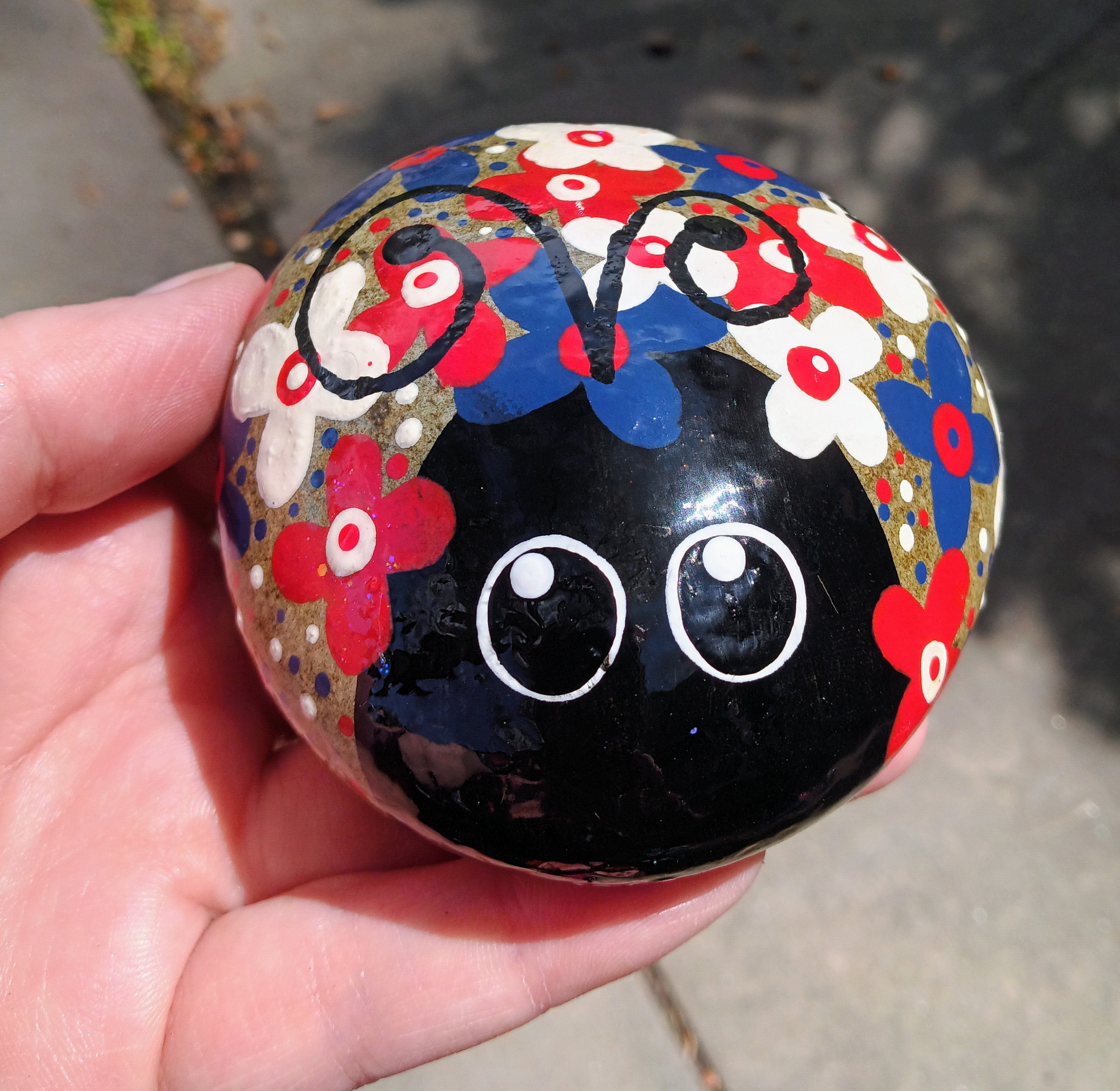 Red White & Blue Blooming Ladybug Painted Rock, Large, Paperweight ...