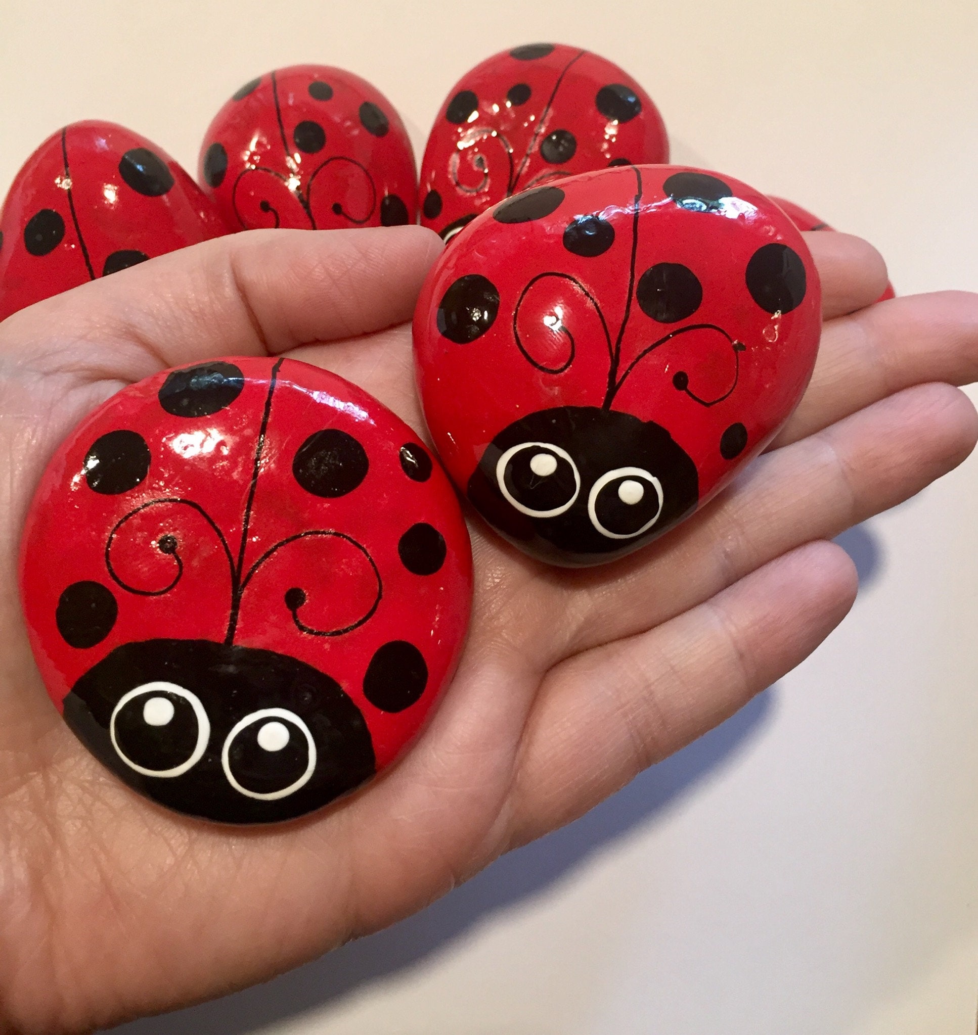 10 Large 3 1/2 to 4 Inch Red Ladybug Rocks, Garden Decor, Ladybug ...