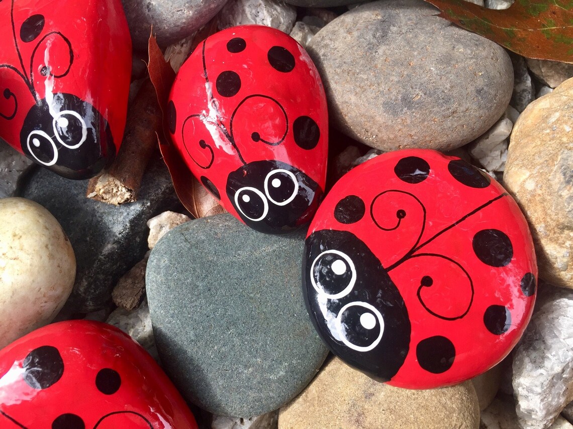10 Large 3 1/2 to 4 Inch Red Ladybug Rocks Garden Decor | Etsy