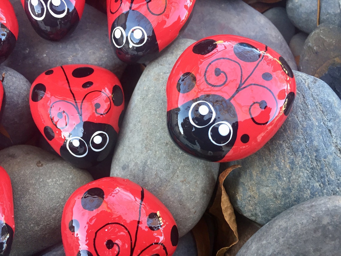 10 2 1/2 to 3 Inch Red Ladybug Rocks, Garden Decor, Ladybug Rocks for ...
