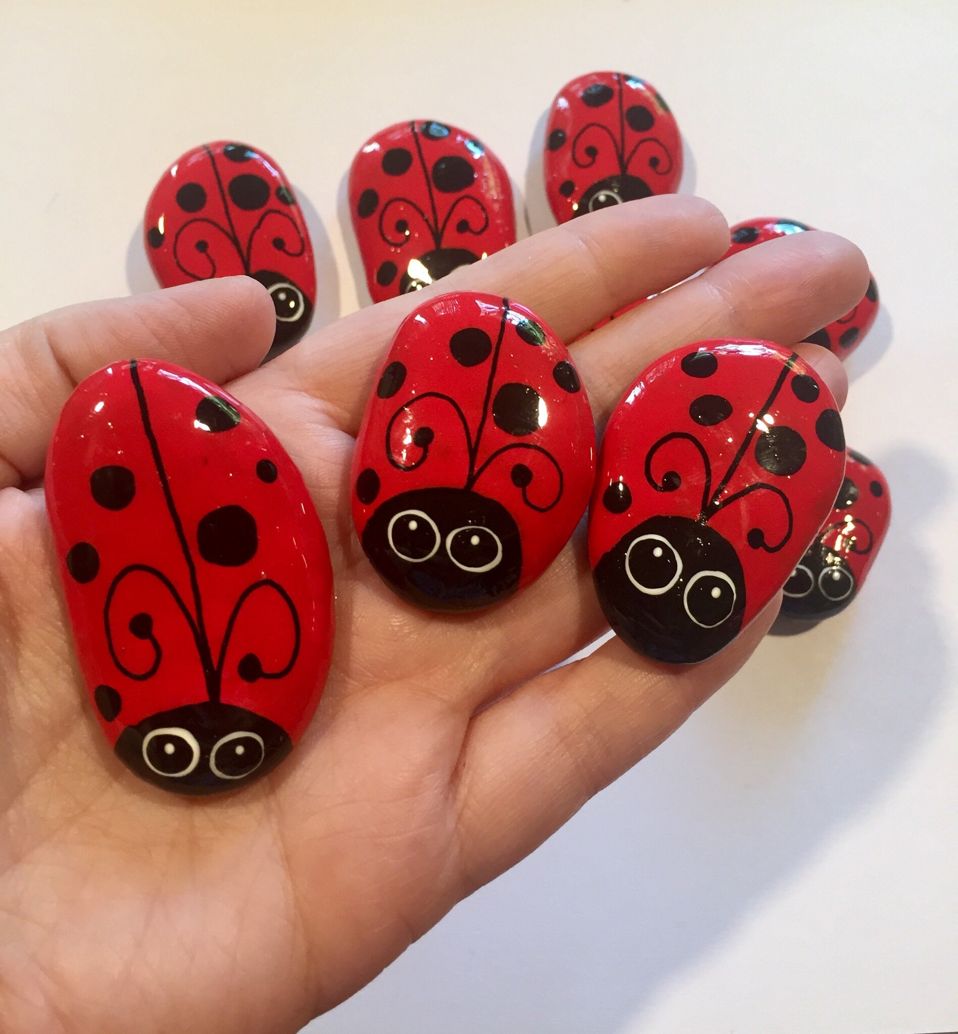 10 Little 1 Inch Mini Red Ladybug Rocks, Garden Decor, Kindness Rocks ...