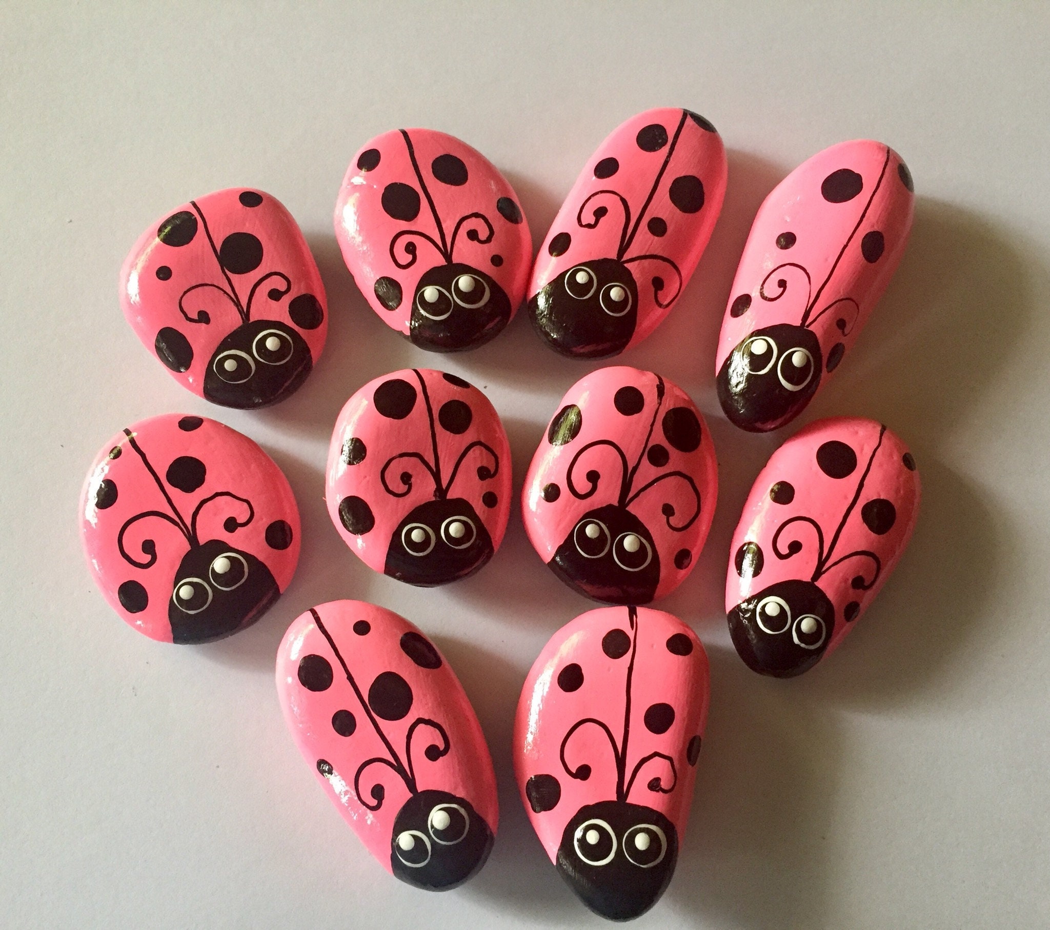 10 Little 1 Inch Pink Painted Ladybug Garden Stone Fairy Garden ...
