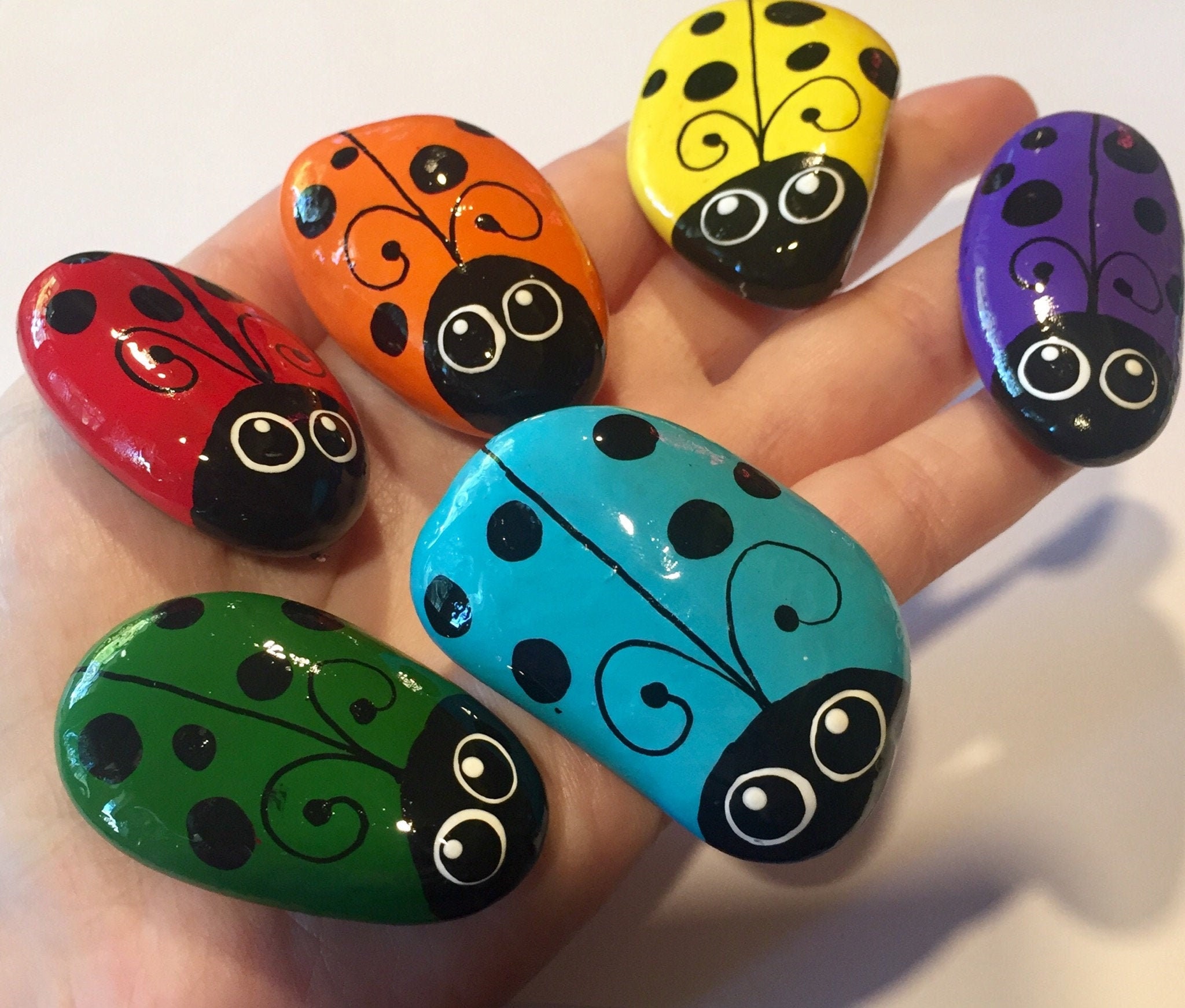 6 small painted rainbow ladybugs garden decoration kindness - Etsy.de