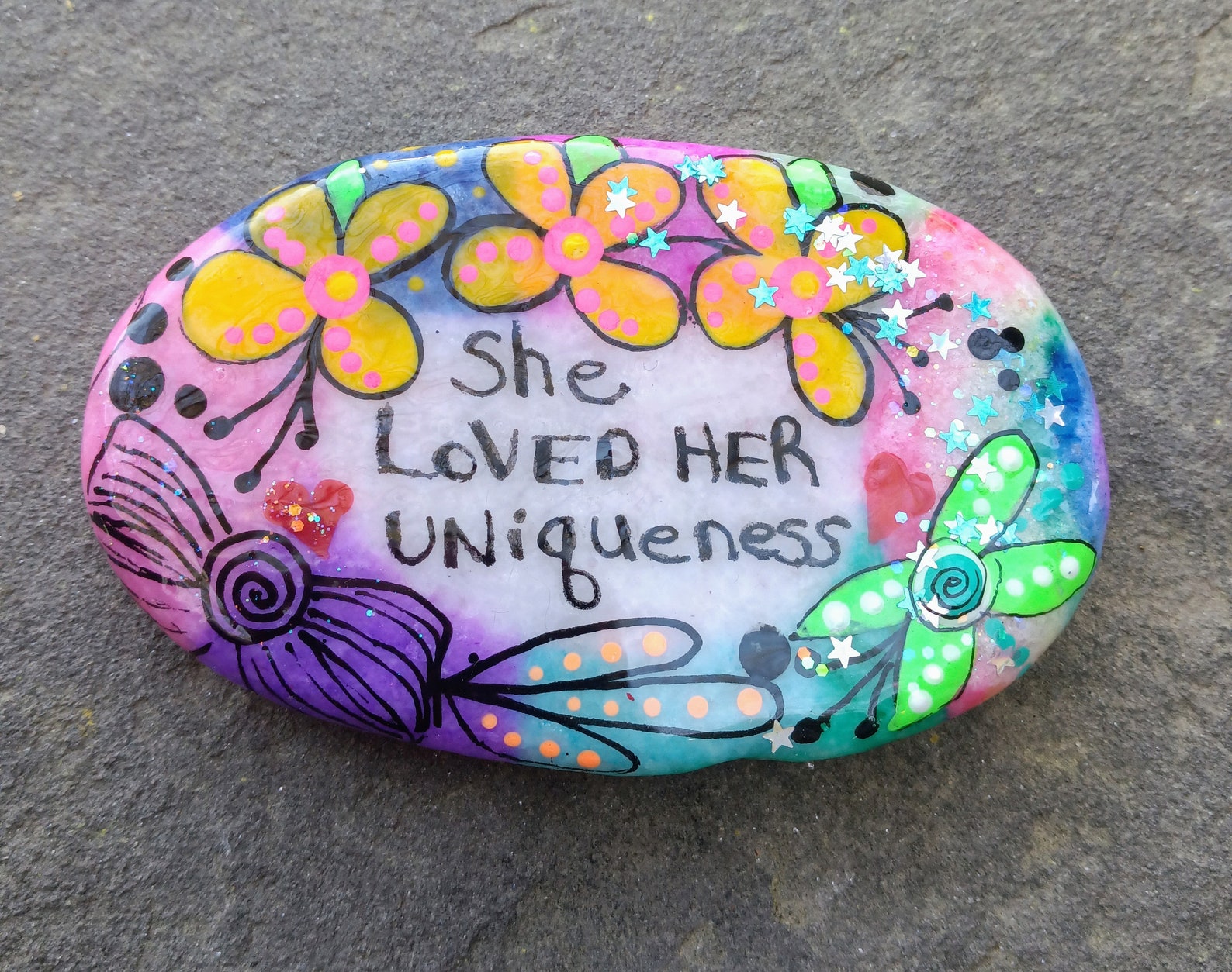 She Loved Her Uniquenes Painted Stone, Inspirational Rock, Paperweight ...