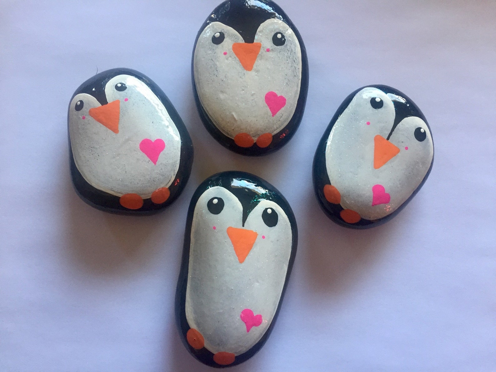 10 3-4 Inch Painted Penguin Rocks With Pink Hearts Valentines Day ...