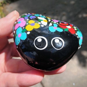 Colorful Blooming Ladybug Painted Rock, Large, Paperweight, Garden ...