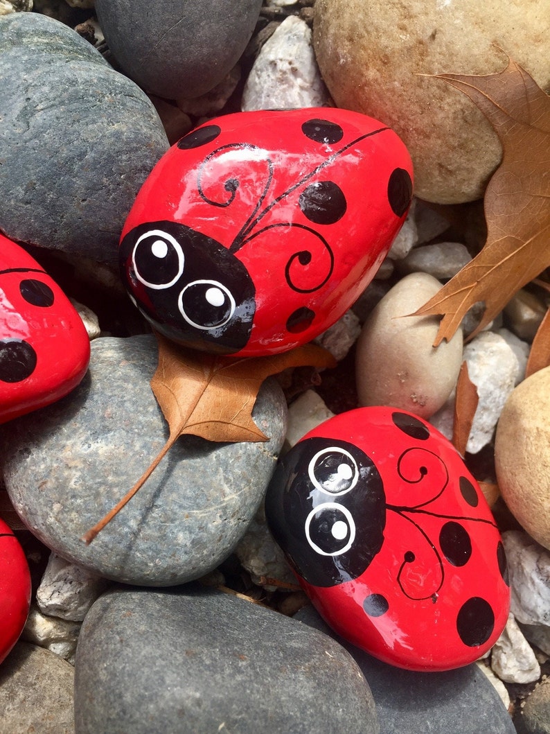 10 Large 3 1/2 to 4 Inch Red Ladybug Rocks, Garden Decor, Ladybug ...