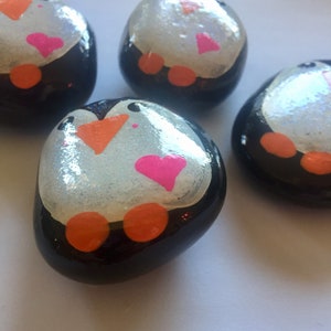 10 (3-4 Inch) Painted Penguin Rocks With Pink Hearts Valentines Day ...