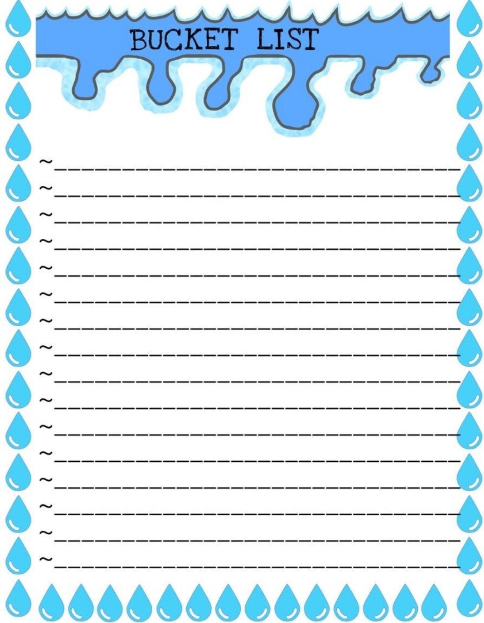 Blue Water Themed Bucket List Template Printable (blank) - Etsy