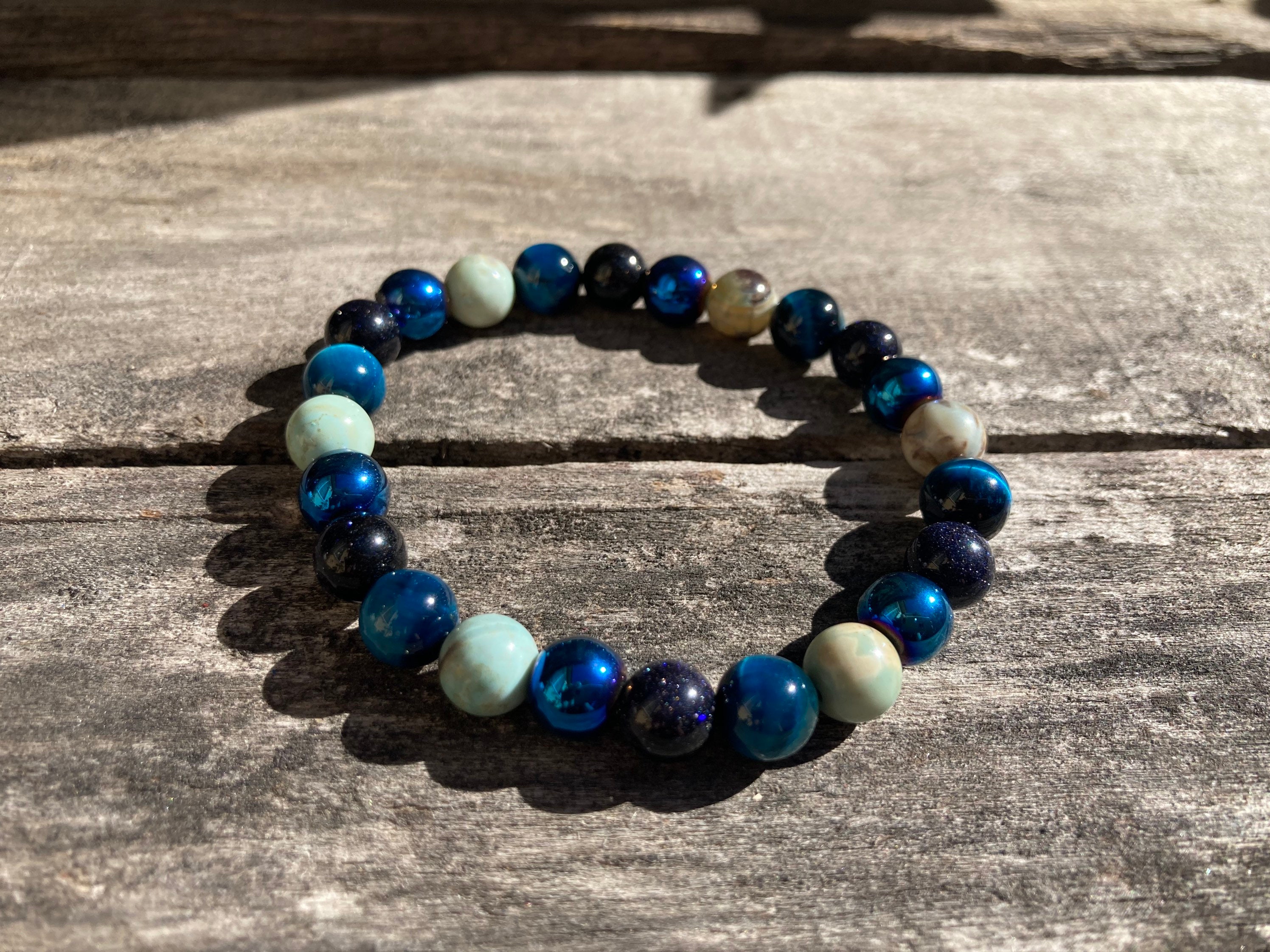 Ocean Eyes Reiki-blessed Bracelet: Blue Tigers Eye, Blue Goldstone ...
