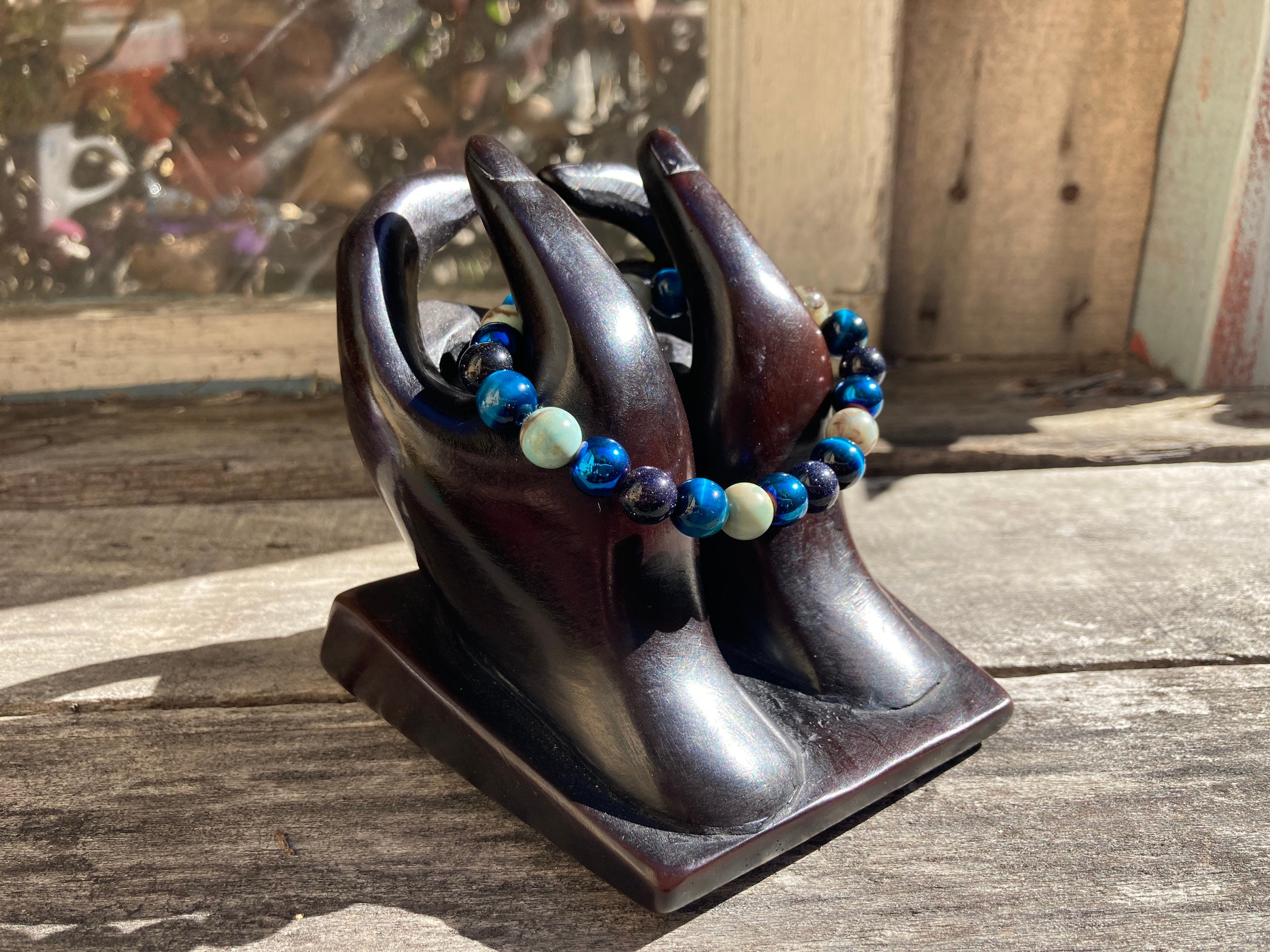 Ocean Eyes Reiki-blessed Bracelet: Blue Tigers Eye, Blue Goldstone ...