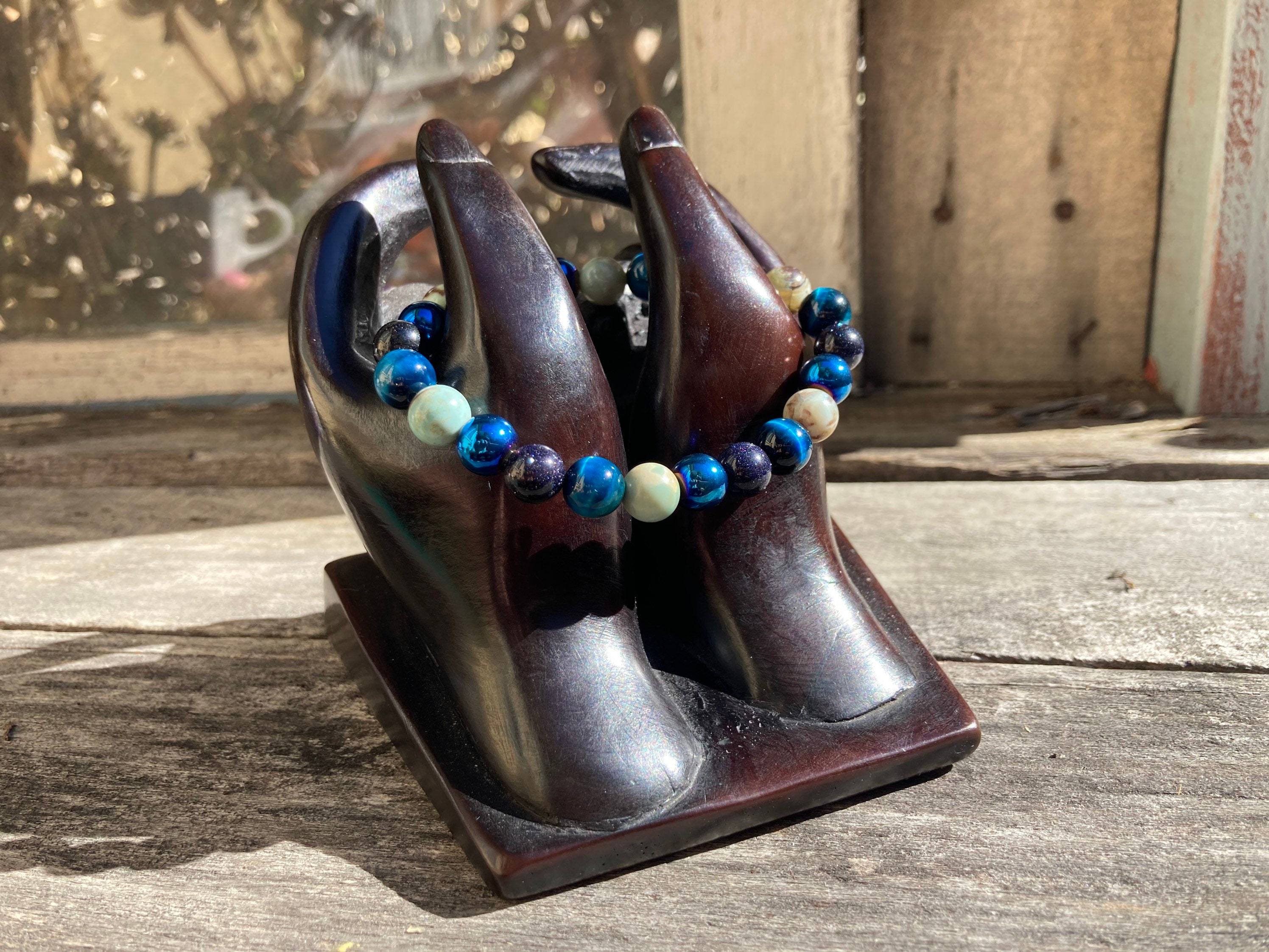 Ocean Eyes Reiki-blessed Bracelet: Blue Tigers Eye, Blue Goldstone ...