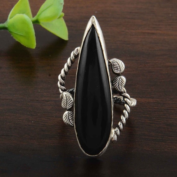 Black Obsidian Ring Sterling Silver Ring Gemstone Ring - Etsy