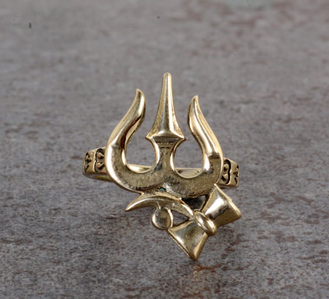 Om Shiv Trishul Ring Brass Ring Ohm Ring Dainty Ring - Etsy