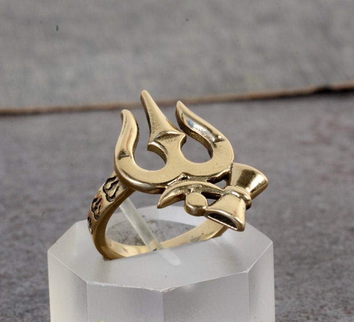Om Shiv Trishul Ring Brass Ring Ohm Ring Dainty Ring - Etsy