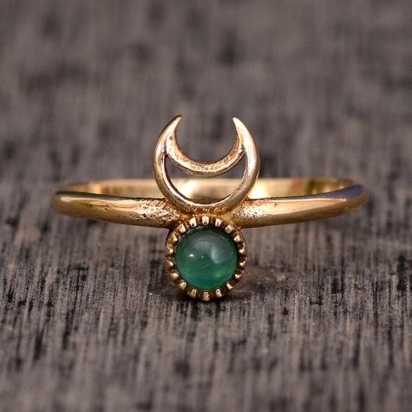 Half Moon Brass Ring With Stone - Etsy