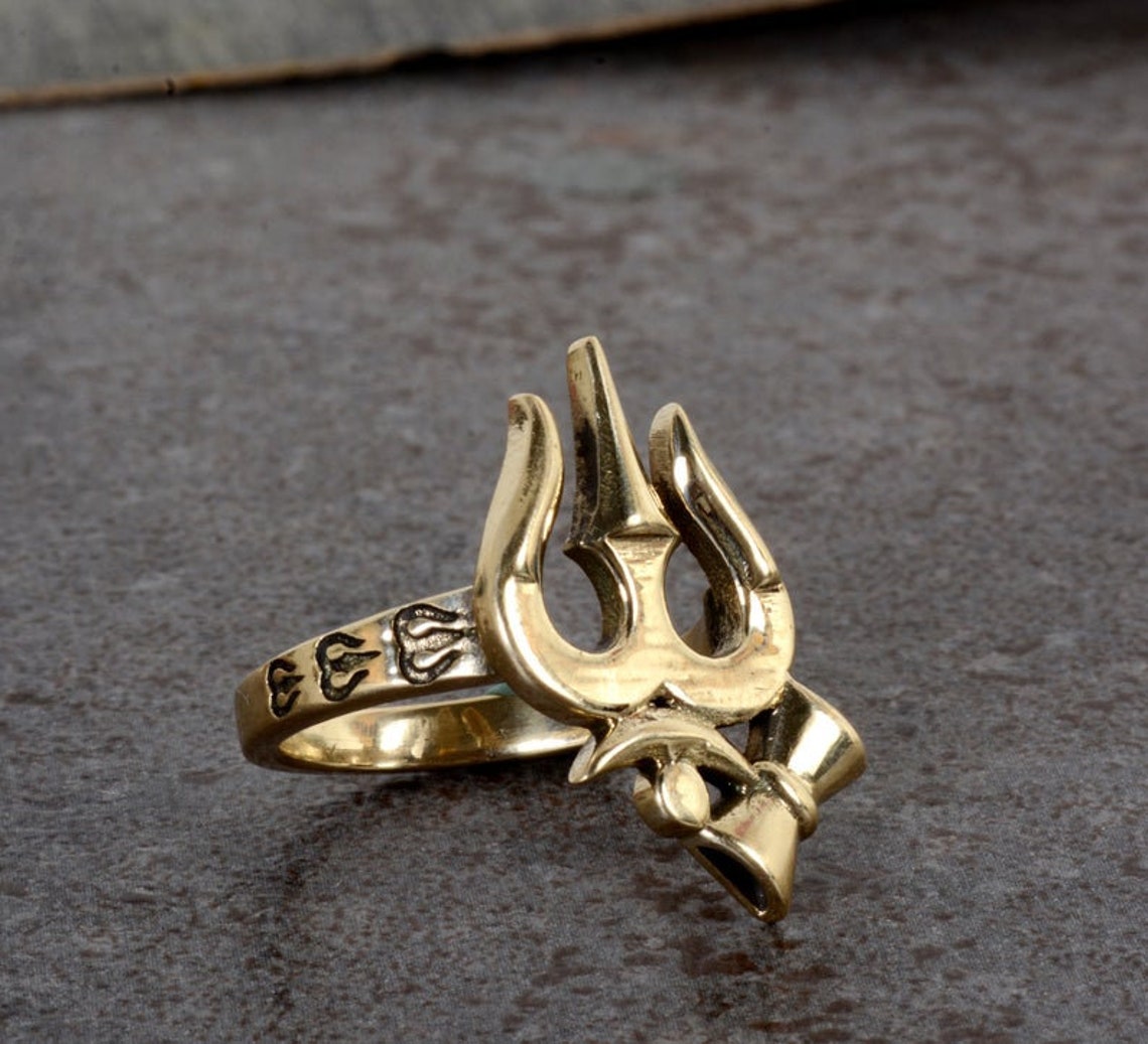 Om Shiv Trishul Ring Brass Ring Ohm Ring Dainty Ring - Etsy