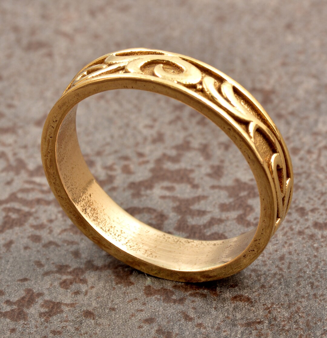 Gold Wellen Ring, Messing Ring, Ocean Tide Current Ring, handgemachter Ring, schlichter Band ...