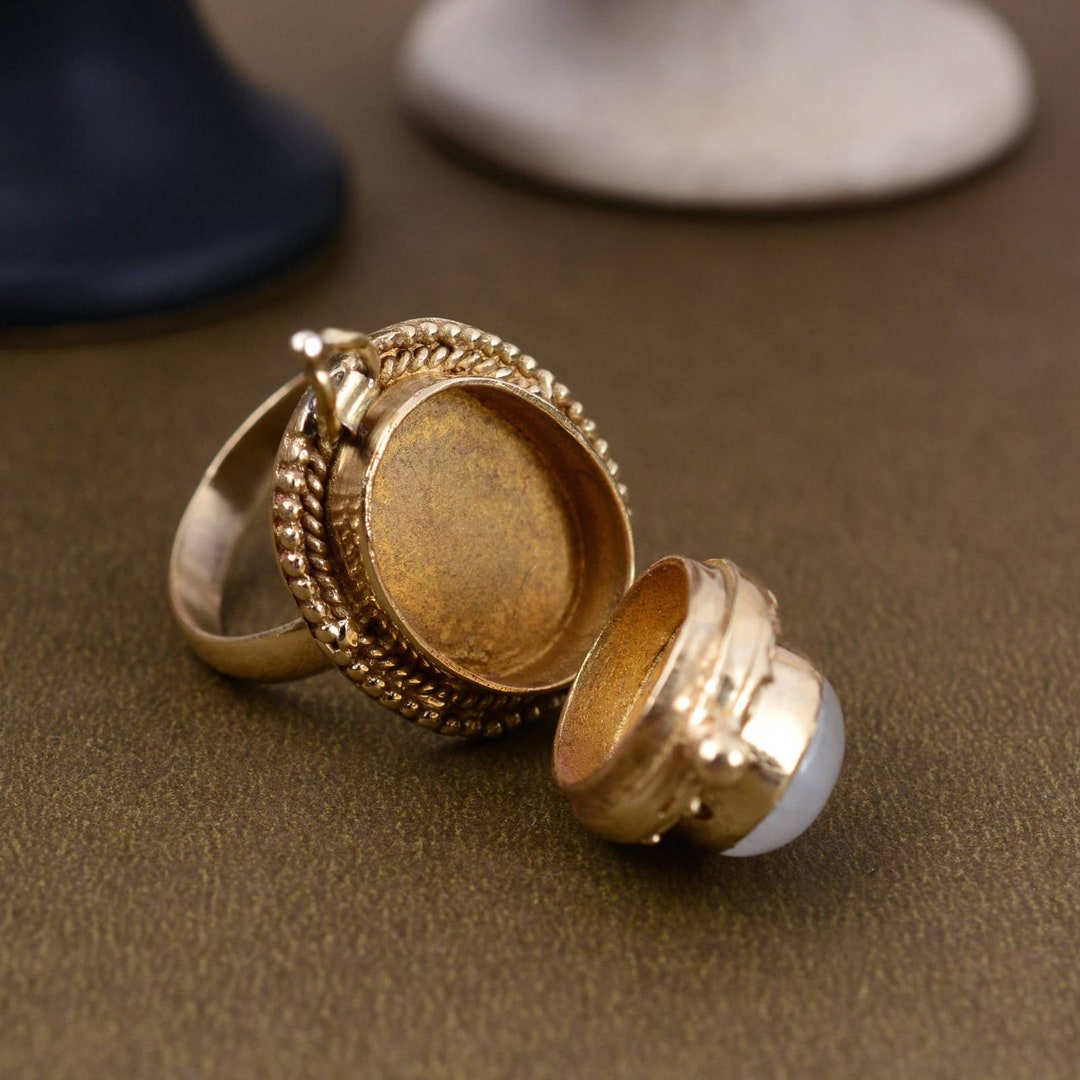 Moonstone Poison Rings, Secret Box Ring, Handmade Brass Ring, Box Ring ...