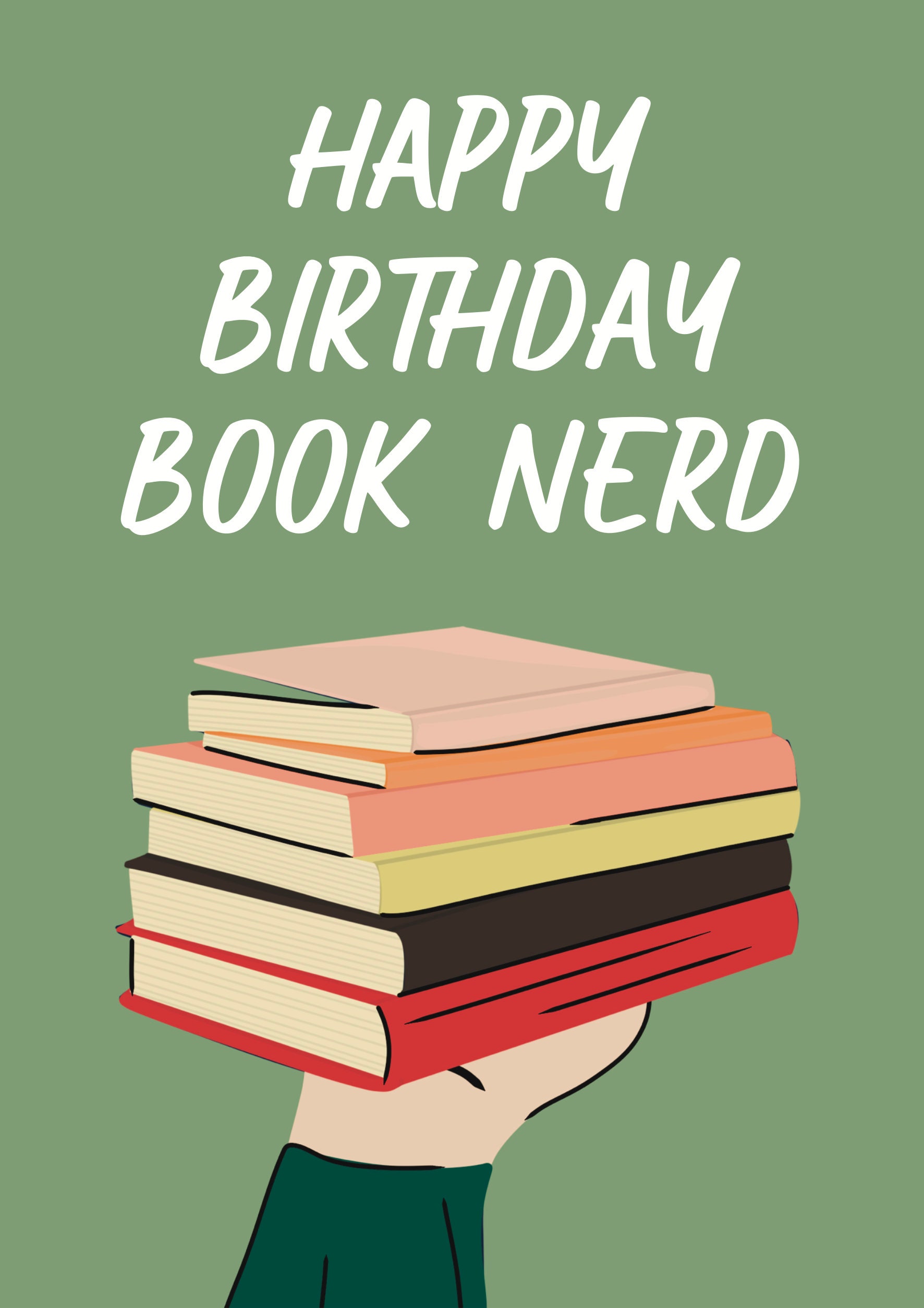 Happy Birthday Book Nerd Card Illustrated Greeting Card Reader Inspired ...