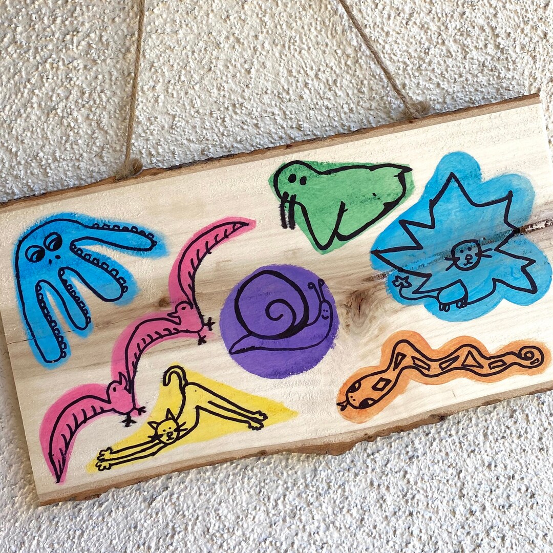 ANIMALZ • Handmade Animals Hanging Wooden Sign Abstract Home Decor ...