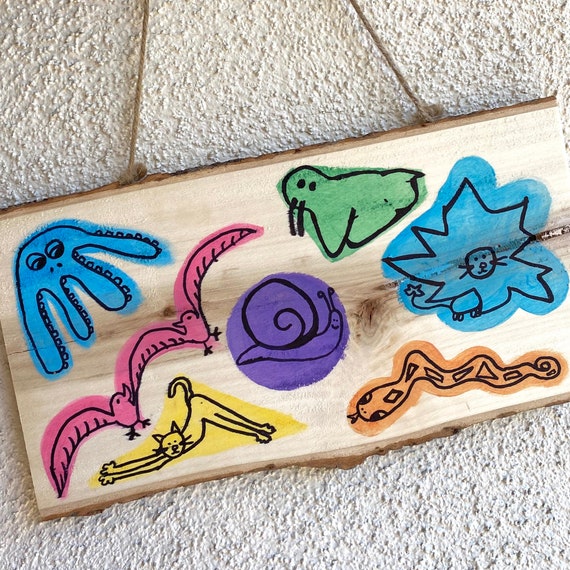 ANIMALZ Handmade Animals Hanging Wooden Sign Abstract Home | Etsy