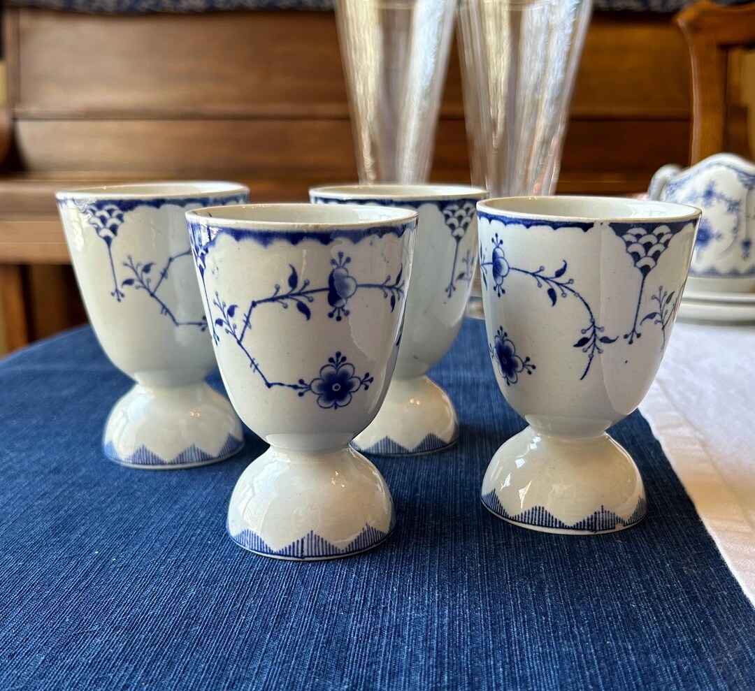 2 Antique FURNIVALS DENMARK BLUE Double Egg Cups Made in England, Blue ...