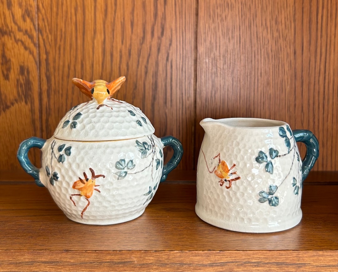 Vintage Made in Japan, Honeybee & Beehive Sugar and Creamer Set, Hand ...