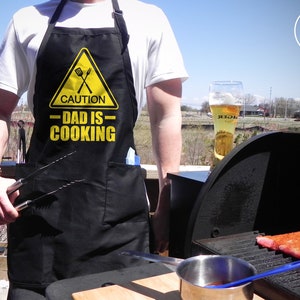 Funny Grilling Apron - Caution Dad is Cooking, Fathers Day Bbq Apron ...