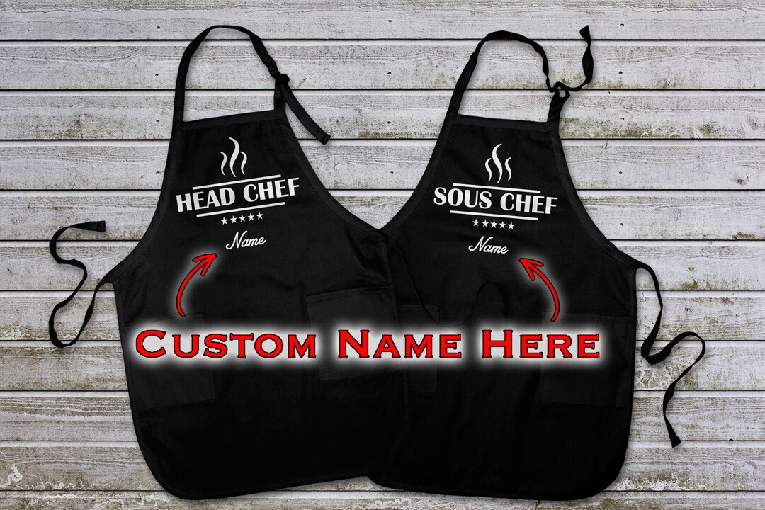 Couples Aprons Set - Head Chef Sous Chef, Personalized Aprons for ...