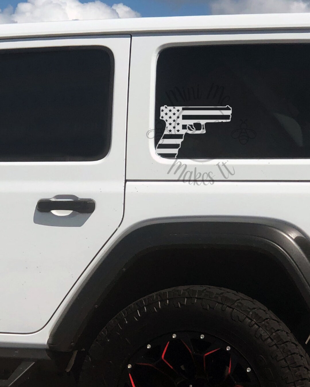 2 Pack- 9mm Handgun Shaped American Flag Truck Van Window or Bumper ...