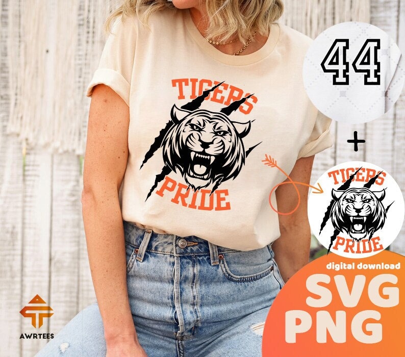 Tiger Pride + Numbers SVG, Tiger Claw Svg, Tiger Face Svg, Tigers Shirt ...