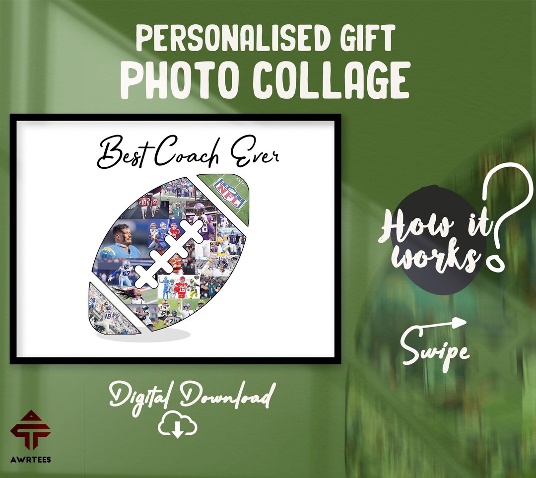 PRINTABLE Custom Football Photo Collage, Coach Gift, Printable Football ...