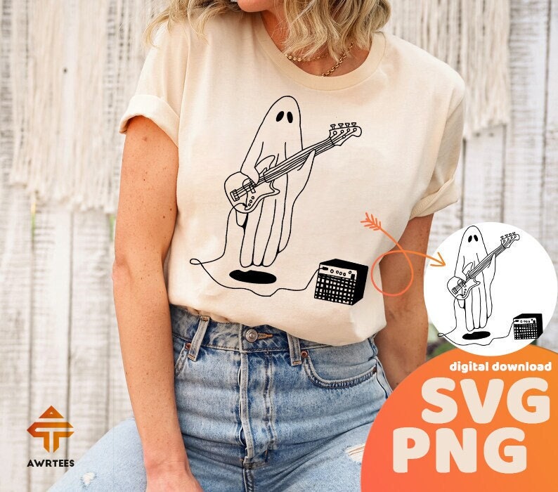 Halloween Ghost Svg Playing Bass Guitar Rock and Roll Music Lover Png ...