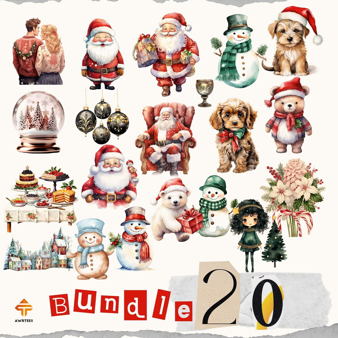 Retro Christmas Bundle Png, Vintage Christmas Png, Retro Santa Png ...