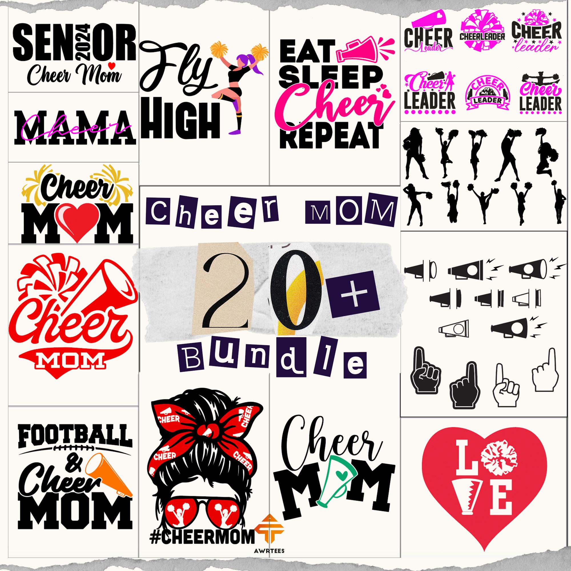 Cheer Mom Bundle Svg/png |love Cheer Elements Cut |team Cheerleader ...