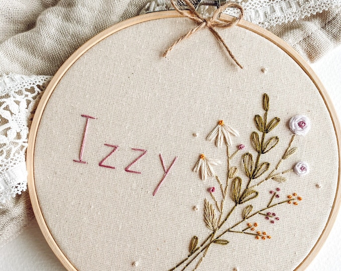 Custom Name Floral Embroidery Hoop | Modern Embroidery Hoop - Etsy