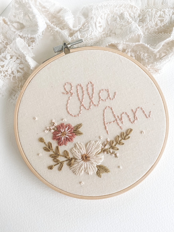 Custom Name Floral Embroidery Hoop Modern Embroidery Hoop - Etsy