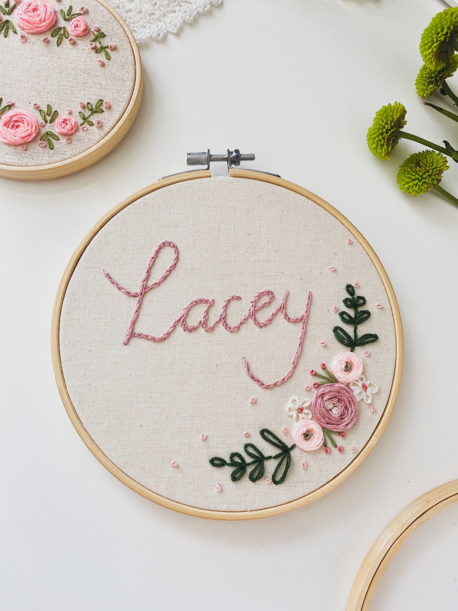 Custom Name Embroidery Floral Hoop Art Nursery Decor Wall - Etsy